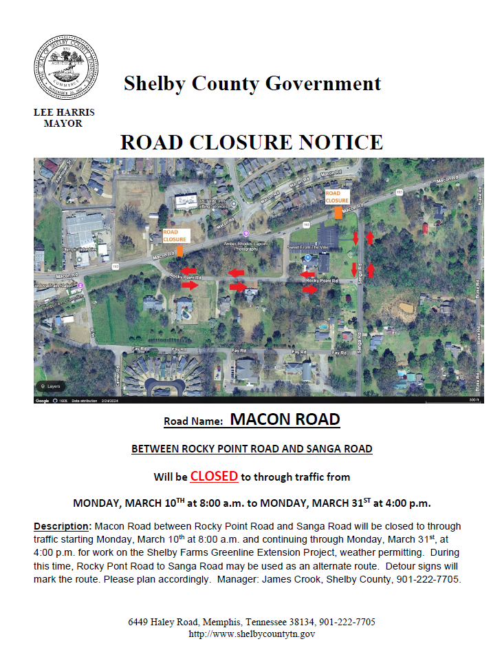 Macon Road Closure from Rocky Point Rd to Sanga Rd - The City of Memphis