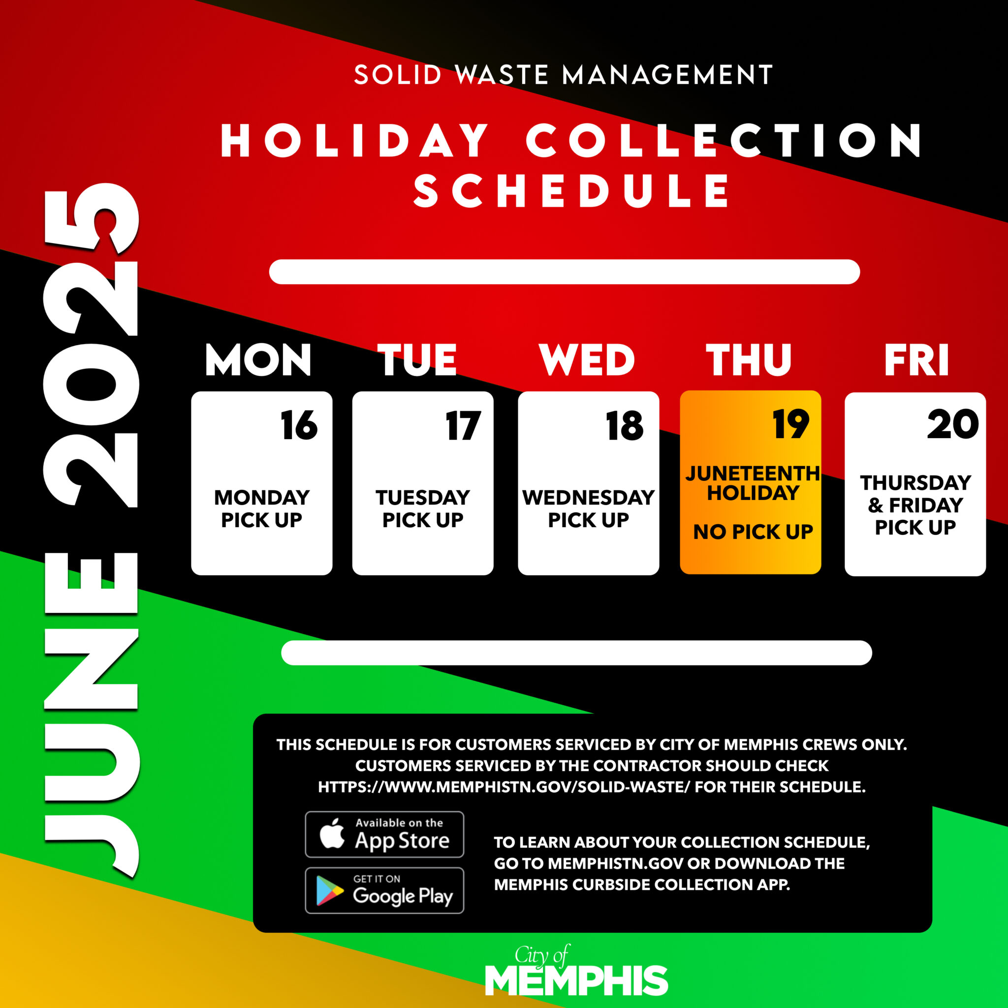 City of Memphis Juneteenth Holiday Schedule – Trash Collection - The ...